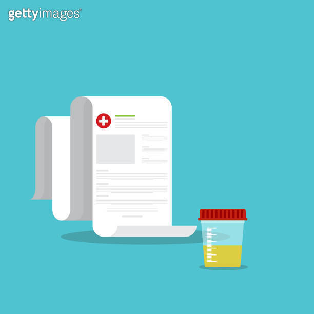 Urine analysis. Urine test icon. Pee sample in a plastic box and ...