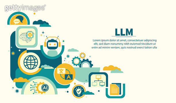 The concept of LLM, AI Large Language Model with icons concept. AI deep ...
