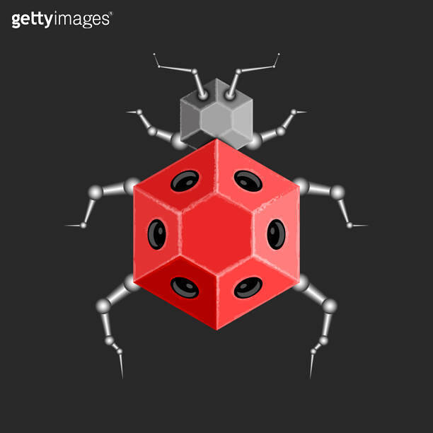 Cybernetic ladybug robot with red hexagonal body and intricate robotic ...