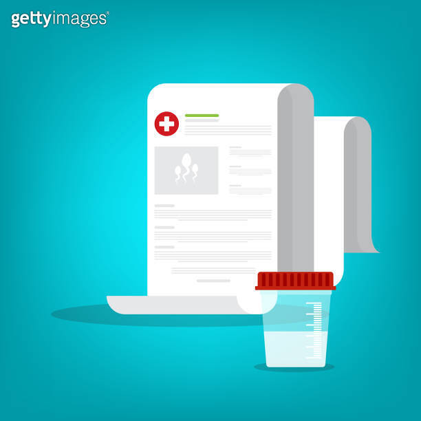 Sperm test. Research report paper with medical sample in a glass tube ...