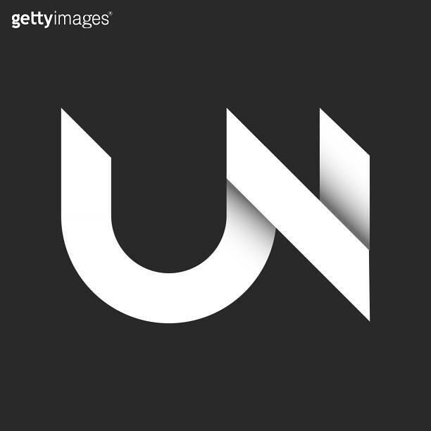 Bold letters UN or NU initials monogram logo with 3D overlapping white ...