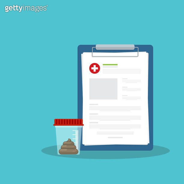 Stool analysis. Stool test icon. Pee sample in a plastic box and ...