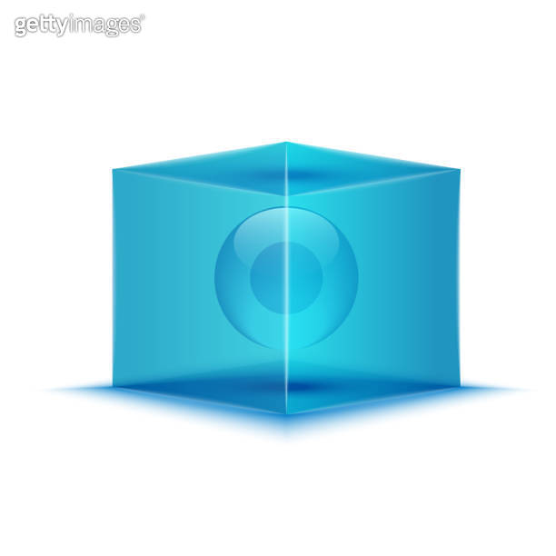 Frozen virus cell in anabiosis in a 3D blue ice cube, isolated on a ...