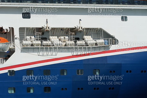 Life rafts arranged in forward part of the cruiser passenger vessel ...