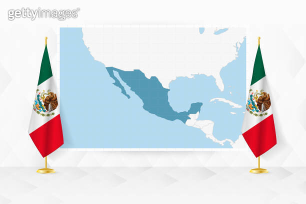 Map of Mexico and flags of Mexico on flag stand. 이미지 (2162518589) - 게티이미지뱅크