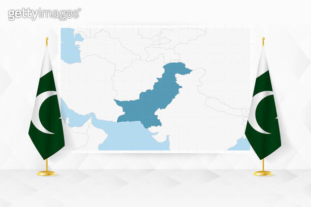 Map of Pakistan and flags of Pakistan on flag stand. 이미지 (2164585894 ...