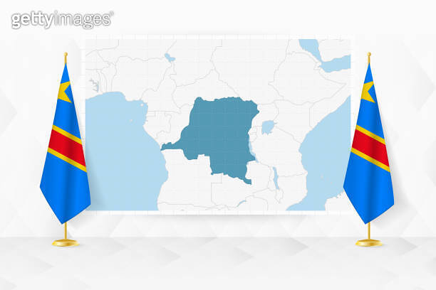 Map of DR Congo and flags of DR Congo on flag stand. (2163281413) 일러스트 ...