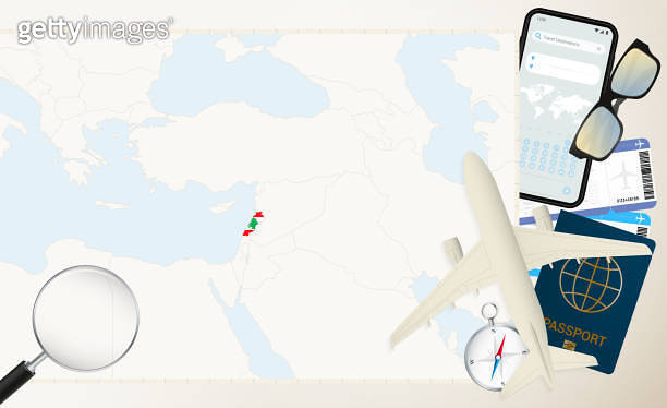 Lebanon map and flag, cargo plane on the detailed map of Lebanon with ...