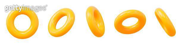 3d set of yellow torus symbol or icon with different angles. Geometry ...