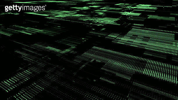 Abstract digital cyberspace with moving particles. Cyber security ...