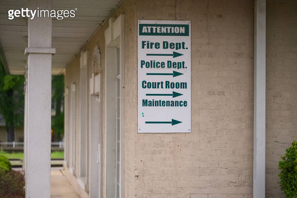 Fire and police department court room and maintenance directional sign ...