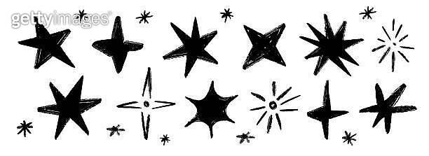 Black crayon hand drawn stars and sparkles set. Childish doodle sparks ...