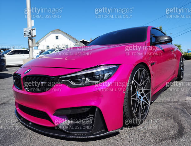 BMW F82 M4 Competition pink color corner front view. BMW F82 M4 is the ...