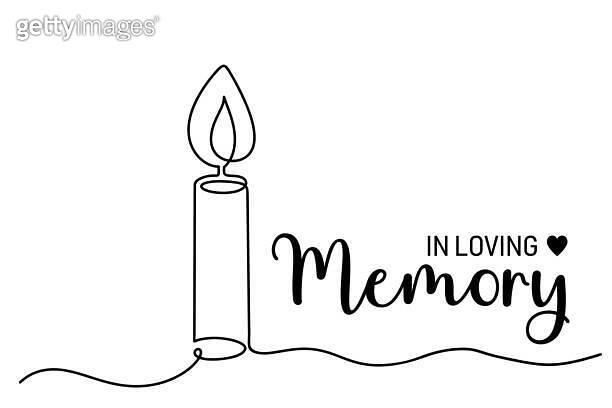Minimalist condolence card with one continuous line burning candle and ...