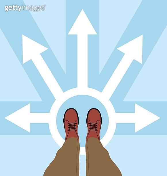 Person is faced with choice of direction. Man chooses path. Alternative ...