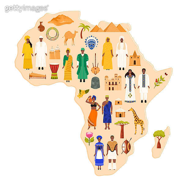 Africa cultural map with traditional elements and symbols (2213476250 ...