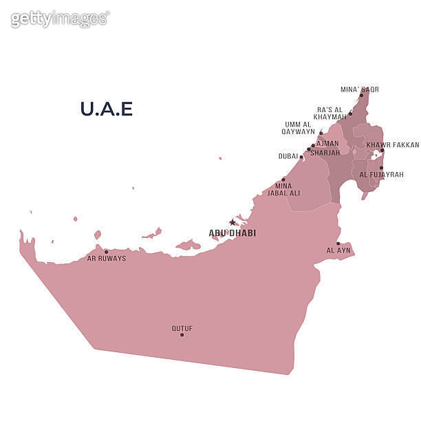 Map of UAE with Regions Borders and Famous Cities (2209152257) 일러스트, 무료 ...