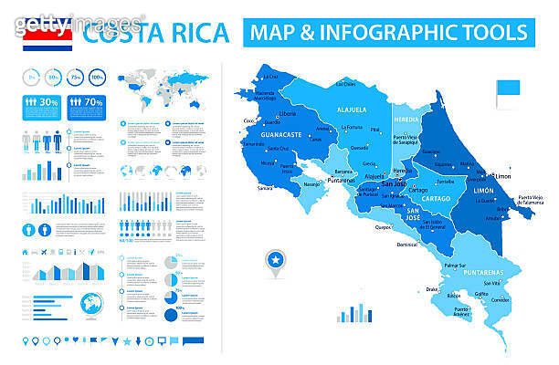 Costa Rica Infographic Map with Data Visualization Elements - Vector ...