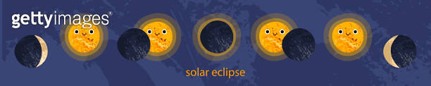 Solar eclipse stages. Sun and new moon. Astronomical phenomenon. Cute ...