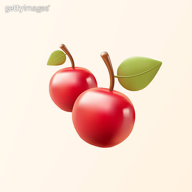 Bright 3D cherries with leaves. Delicious natural cherries. Banner for ...