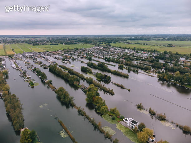 Aerial View of Houses on Loosdrechtse Plassen Lake with Islands and ...