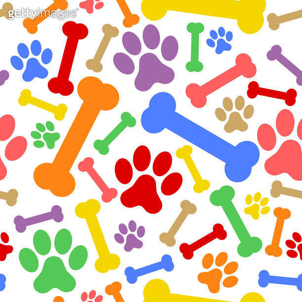 Colorful Dog Bones and Paws Pattern - Small and Large Bones and ...
