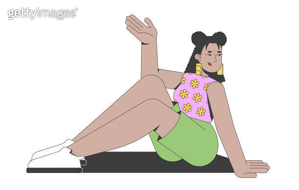 Latina woman in floral top sitting comfortably, waving playfully 2D ...