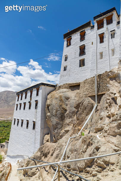 Spituk Monastery with a view of the Himalayas mountains. Spituk Gompa ...