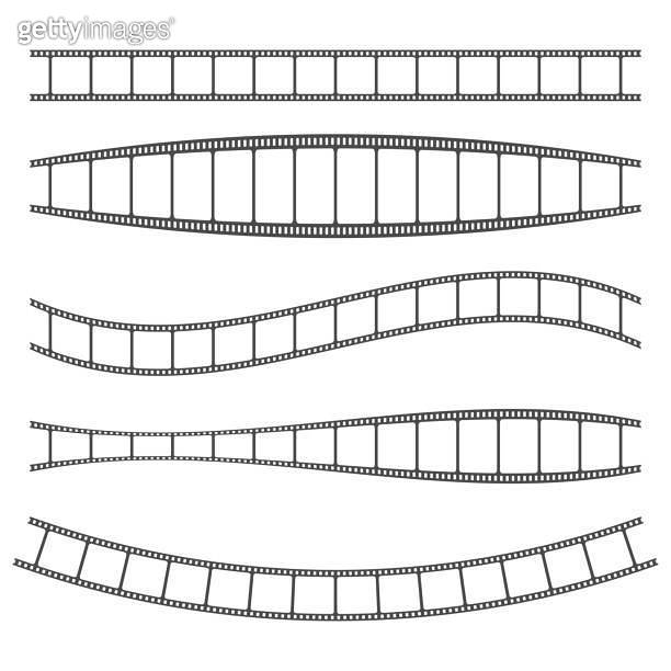 Filmstrip vector set. Curved movie roll. Cinematic design elements ...