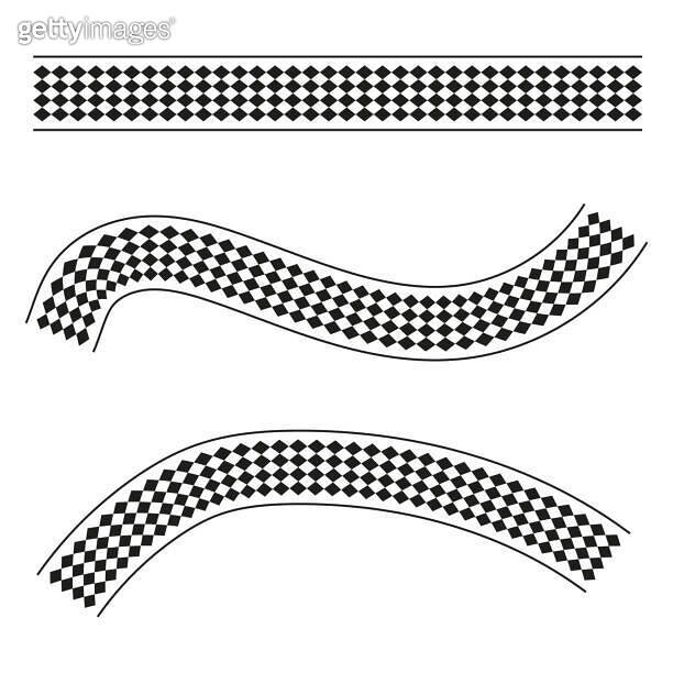 Checkered wave ribbons. Racing stripe borders. Curved vector patterns ...
