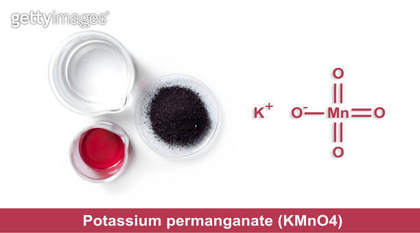 Potassium permanganate (KMnO4) with chemical structure, a common ...