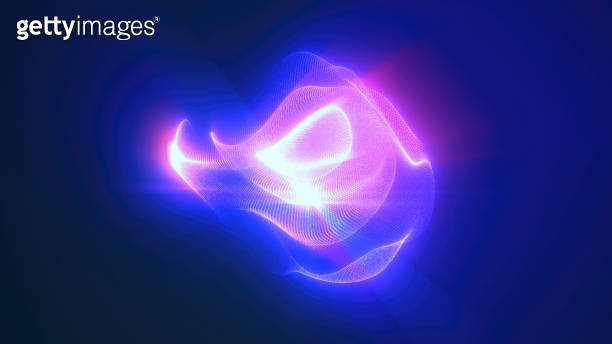 Glowing purple particles creating a floating sphere shape with intense ...