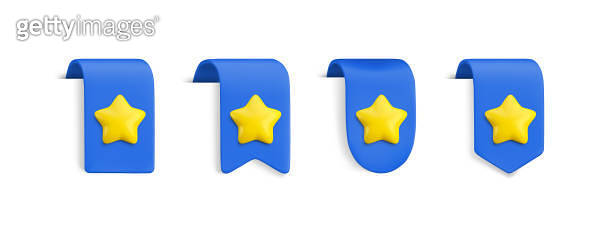 Vector Realistic 3d Blue Bookmarks set with gold star. Favorite icon ...