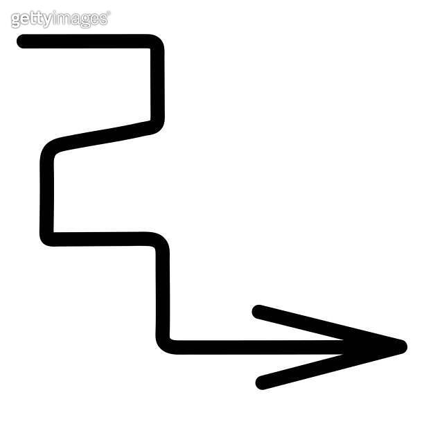 Black twisting arrow pointing down and to the right. Hand drawn sign ...