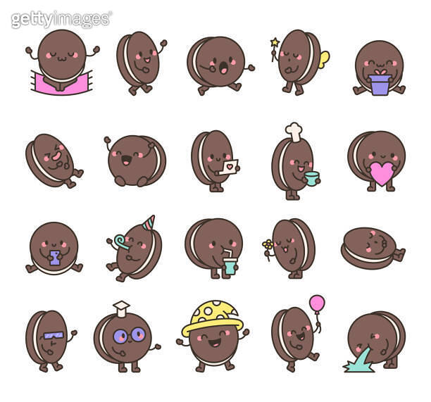 Oreo cookie set with cute emotions and actions of kawaii cartoon ...