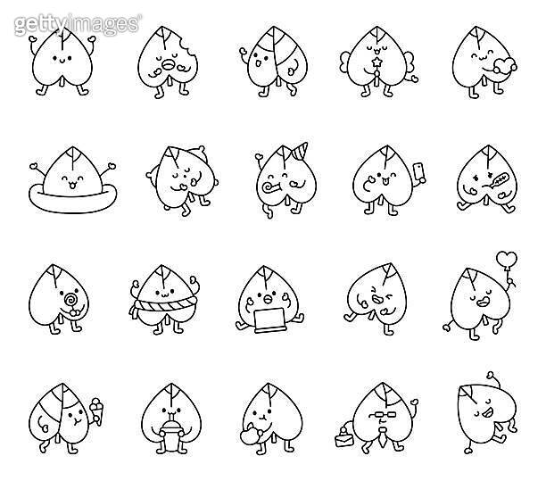 Linden leaf character set featuring adorable expressions, joyful ...