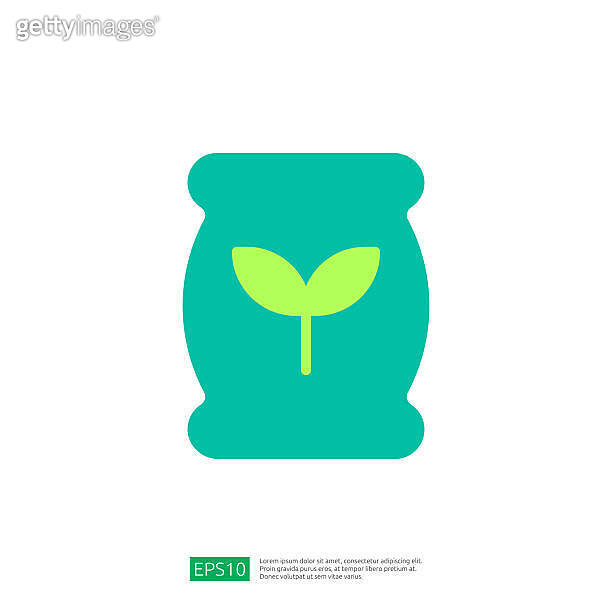 Iconic Illustration of a Green Fertilizer Bag with a Sprouting Leaf ...