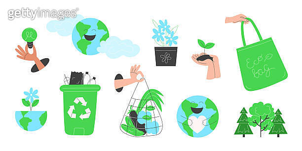 Flat Style Eco Elements Collection. Sustainable Resource Protection and ...