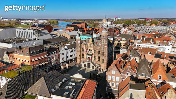 Venlo city center aerial skyline view from above, historic townhall ...