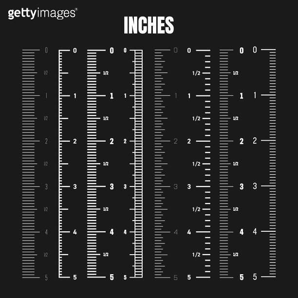 Vertical inch scale for measuring length or height. Various measurement ...