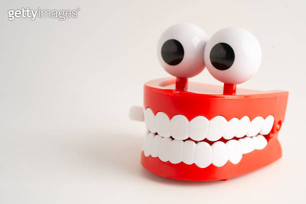 Funny red teeth with eye toy denture model for dental health care ...