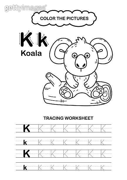 Illustration Isolated Animal Alphabet Trace and color Letter K-Koala ...