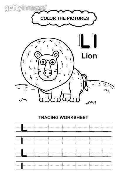 Illustration Isolated Animal Alphabet Trace and color Letter L-Lion ...
