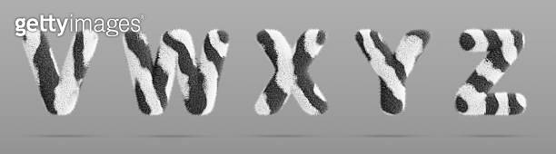 Zebra fluffy font letters V, W, X, Y, Z with african wild animal skin ...