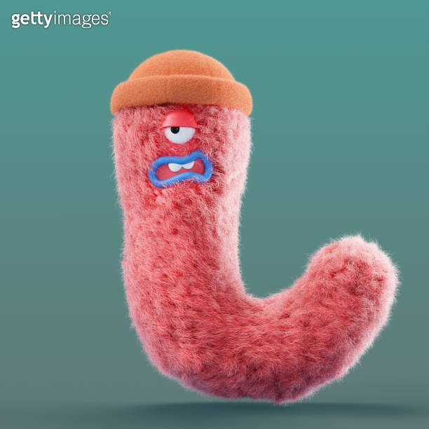 3d hairy worm character, funny fur fluffy monster, alien furry animal ...
