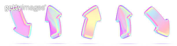 3d holographic y2k arrow cursor icon render. Rainbow mouse pointer set ...