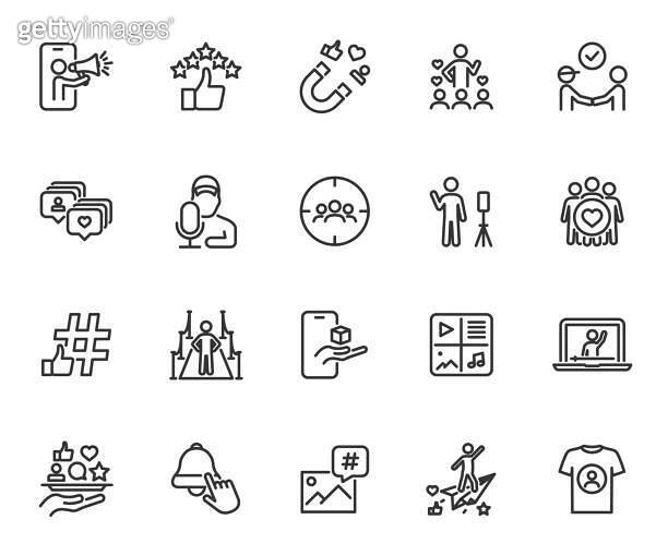 Vector set of influencer line icons. Contains icons self-promotion ...