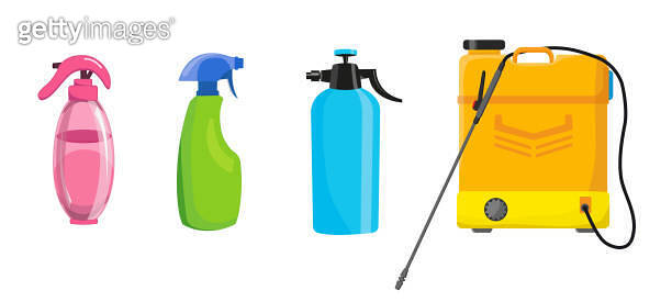 Set of colored sprayers in cartoon style. Vector illustration of ...