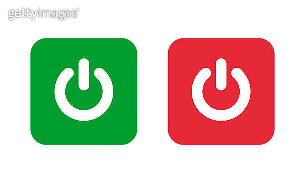 green power on and red power off solid square icons, start stop vector ...