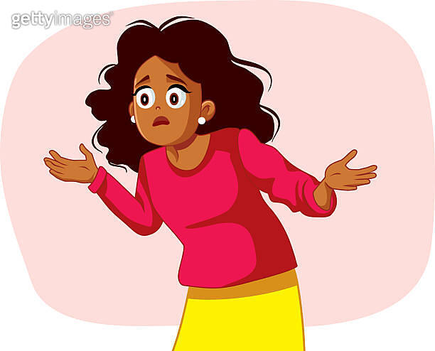 Exasperated Woman feeling Puzzled and Shrugging Vector Cartoon ...